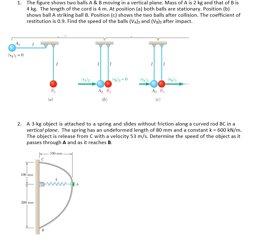 Solved 1. The figure shows two balls A & B moving in a | Chegg.com