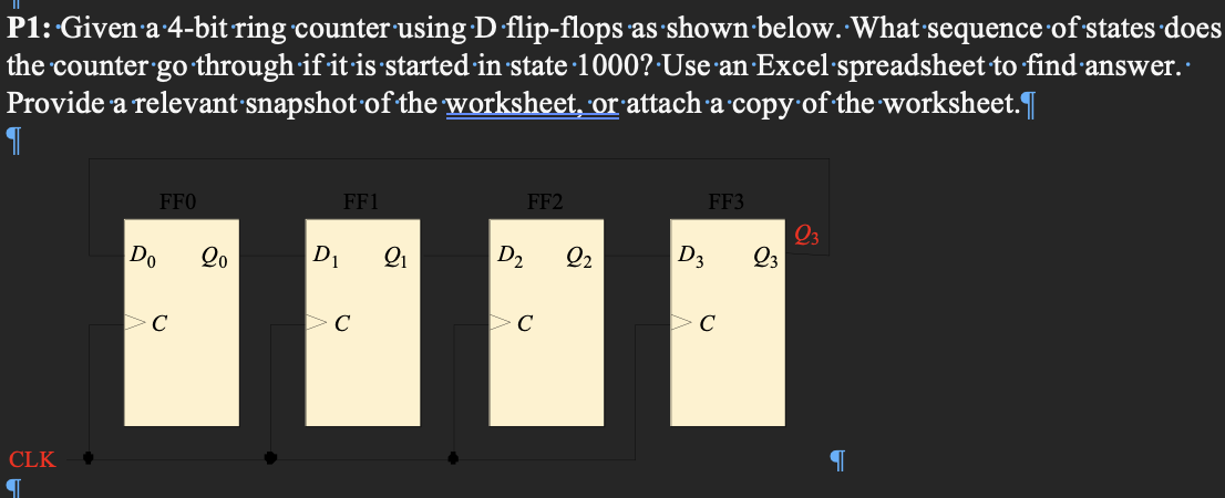 Solved Given a 4 -bit ring counter using D flip-flops as | Chegg.com