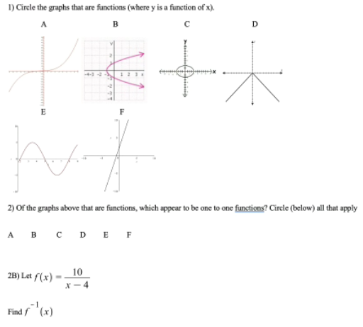 Solved 1) Circle the graphs that are functions (where y is a | Chegg.com