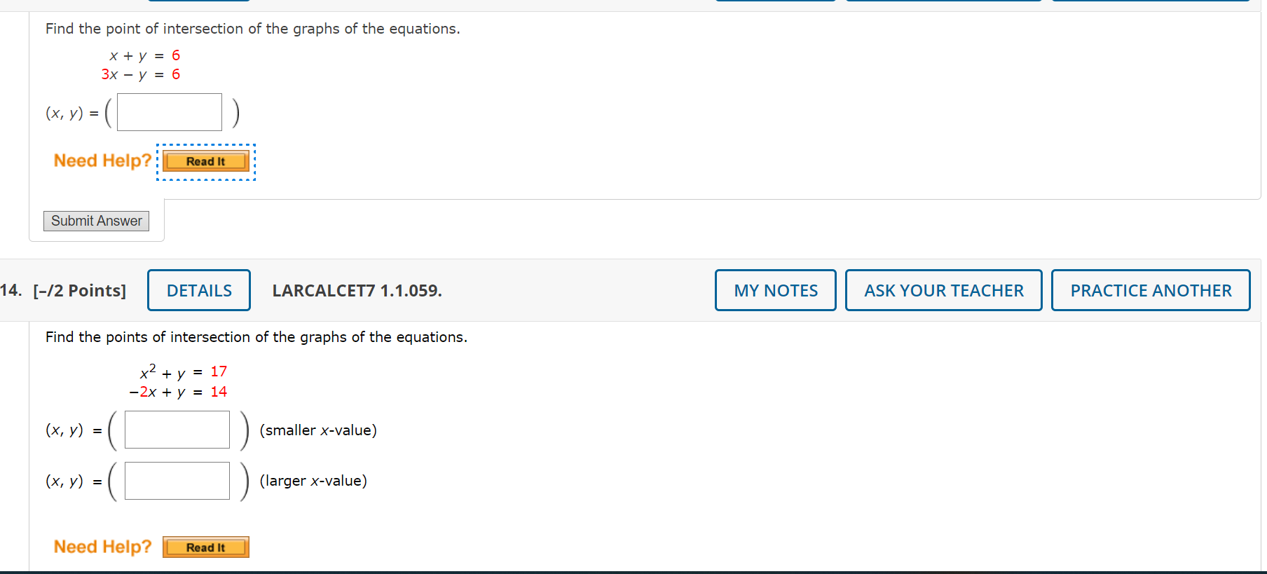 Solved Find the point of intersection of the graphs of the | Chegg.com