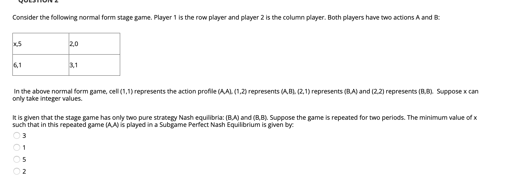 Solved Consider the following normal form stage game. Player | Chegg.com