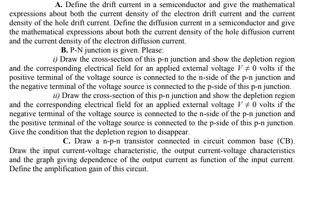 Solved A. Define the drift current in a semiconductor and | Chegg.com