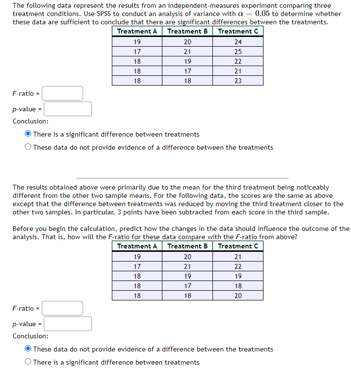 Solved The following data represent the results from an | Chegg.com