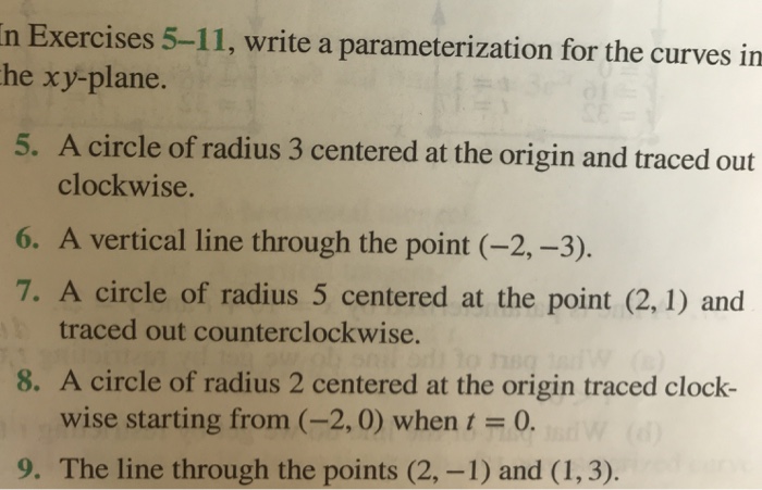 Solved n Exercises 5-11, write a parameterization for the | Chegg.com