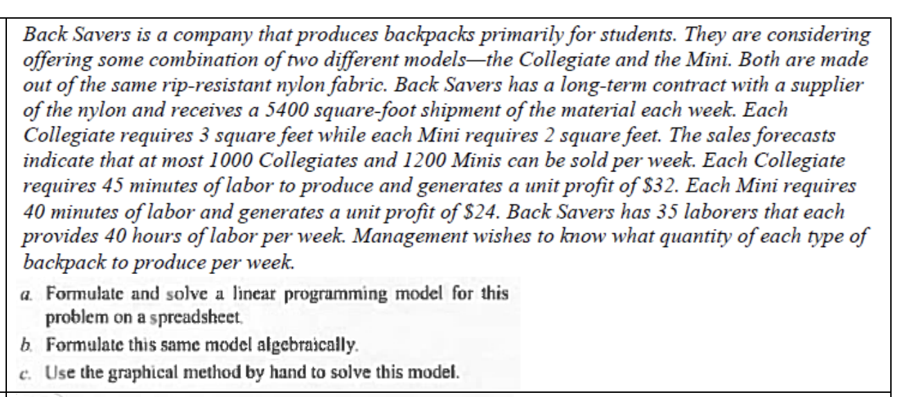 Solved Back Savers is a company that produces backpacks | Chegg.com