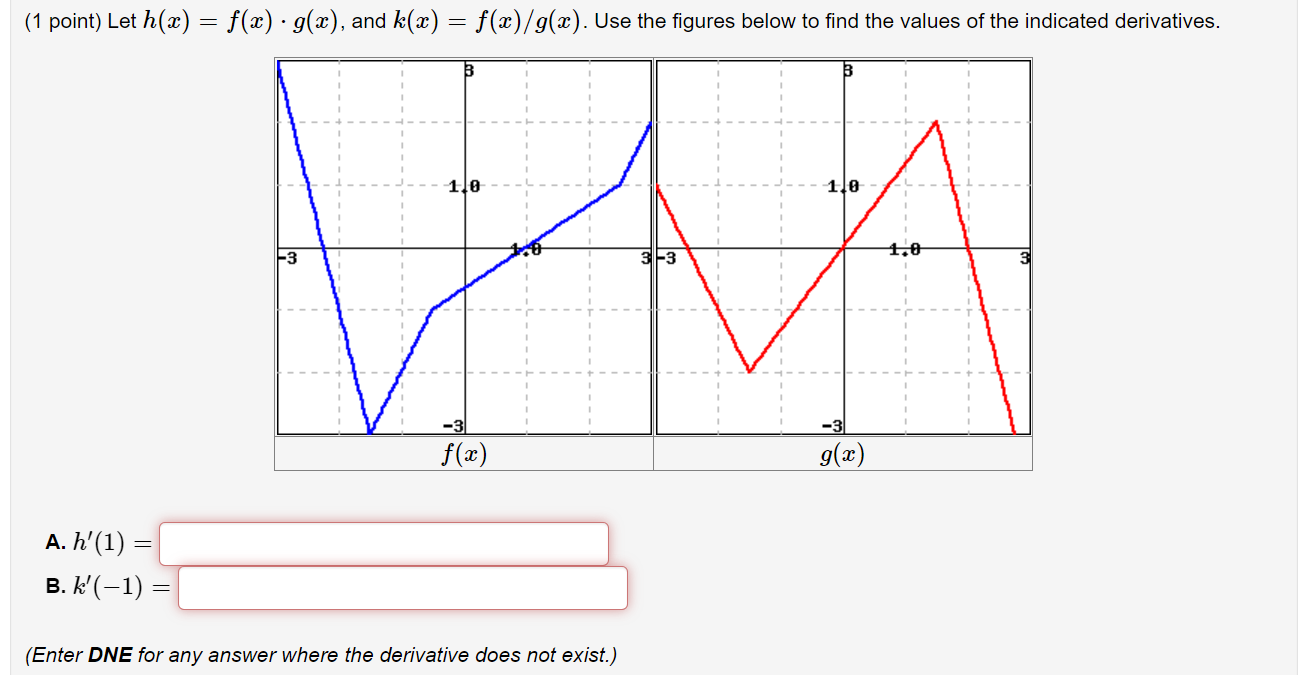 Solved (1 point) Let h(x)=f(x)⋅g(x), and k(x)=f(x)/g(x). Use | Chegg.com Solved (1 point) Let h(x)=f(x)⋅g(x), and k(x)=f(x)/g(x). Use | Chegg.com