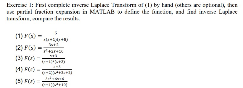 Solved Exercise 1: First complete inverse Laplace Transform | Chegg.com