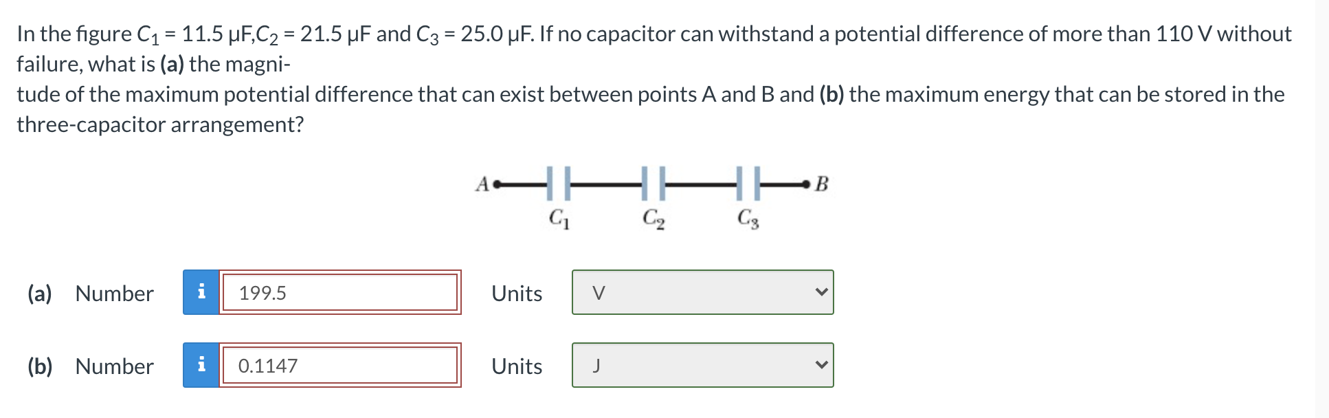 Solved In the figure C1 = 11.5 uF,C2 = 21.5 uF and C3 = 25.0 | Chegg.com