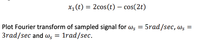 Solved Plot Fourier transform of sampled signal for 𝜔𝑠 = | Chegg.com