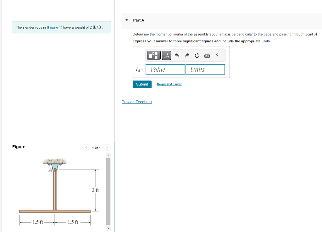 Solved The slender rods in have a weight of 2lb/ft. | Chegg.com