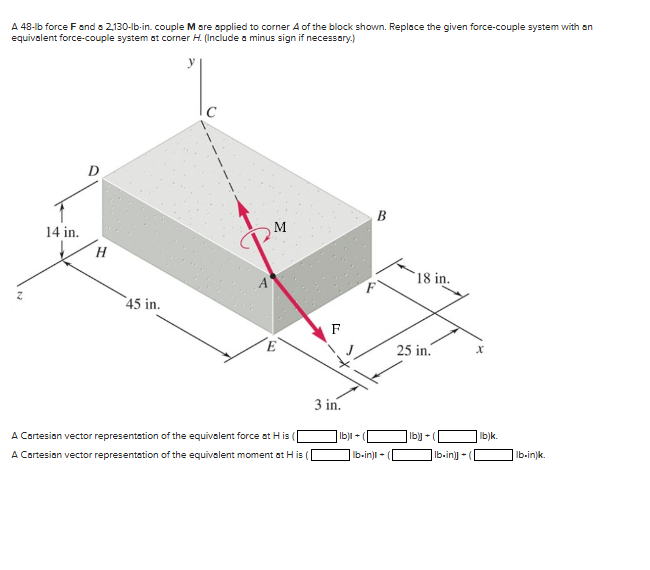Solved A 48-lb force F and a 2,130-lb-in. ﻿couple M are | Chegg.com
