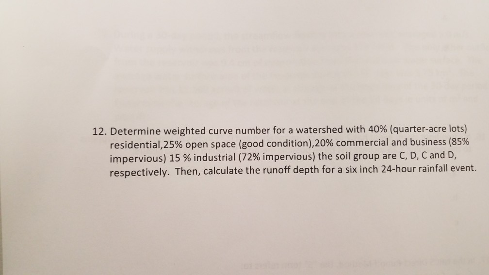 Solved 12. Determine weighted curve number for a watershed | Chegg.com
