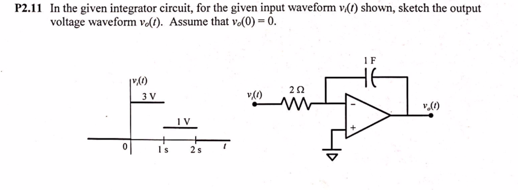 Solved P2.11 In the given integrator circuit, for the given | Chegg.com