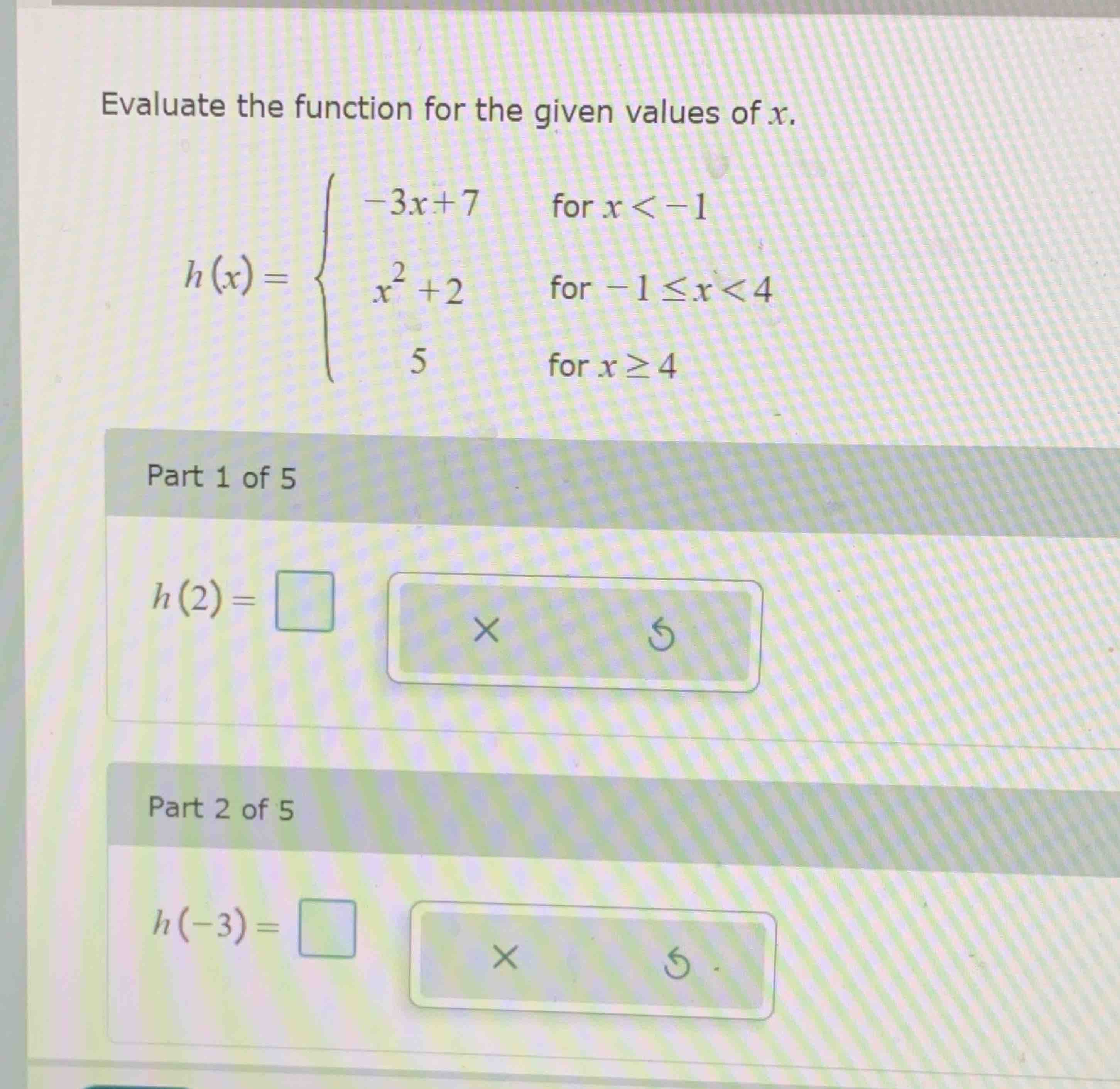 Solved Evaluate the function for the given values of | Chegg.com
