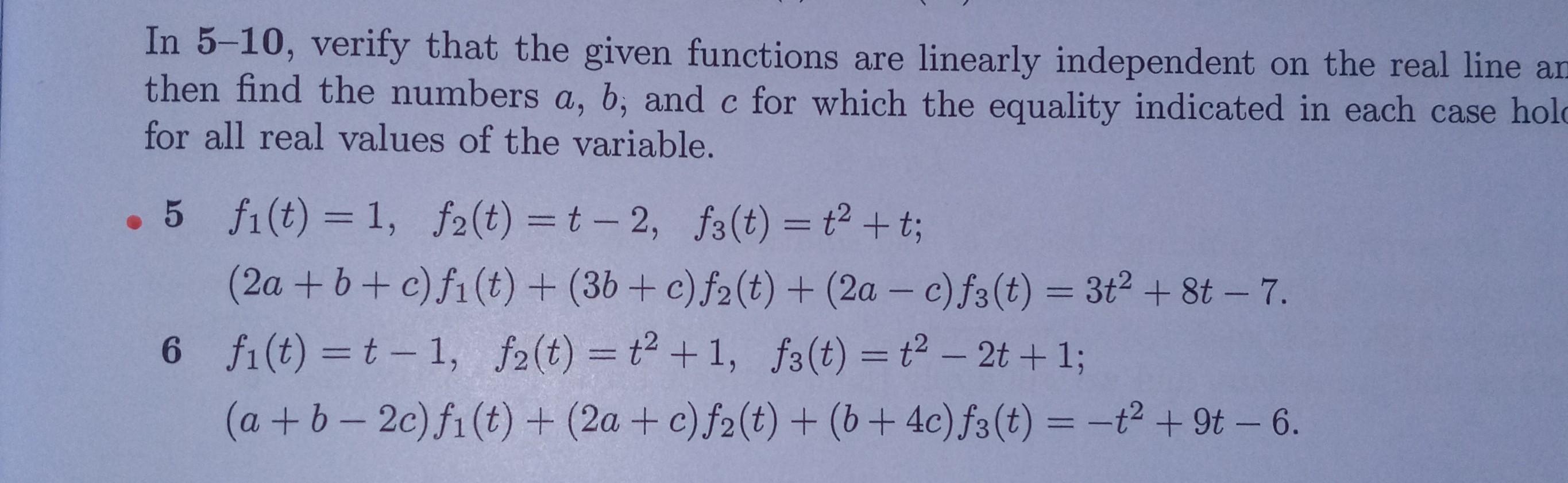 Solved In 5-10, verify that the given functions are linearly | Chegg.com