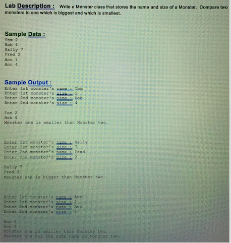 Solved Lab Description: Write a Monster class that stores | Chegg.com