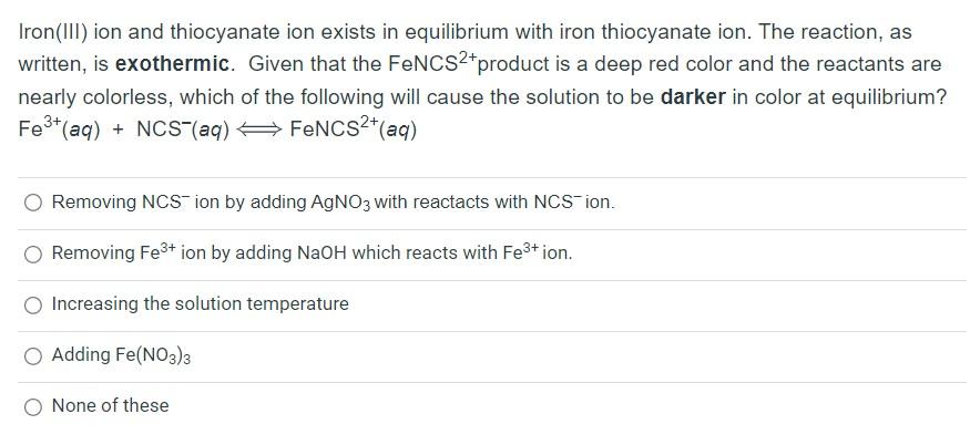 Solved Which of the following describes a chemical system at | Chegg.com