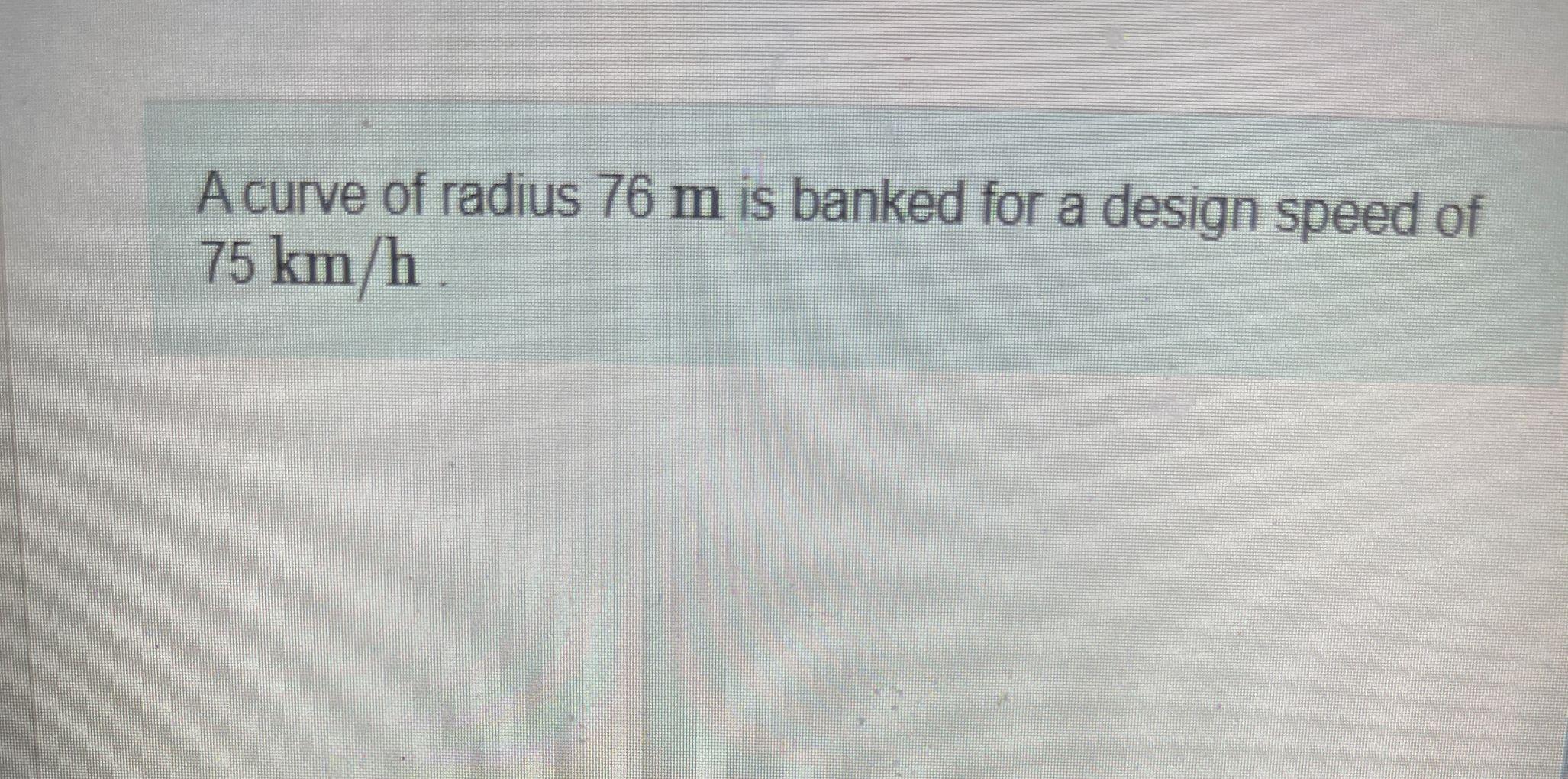 Solved A curve of radius 76 m is banked for a design speed | Chegg.com