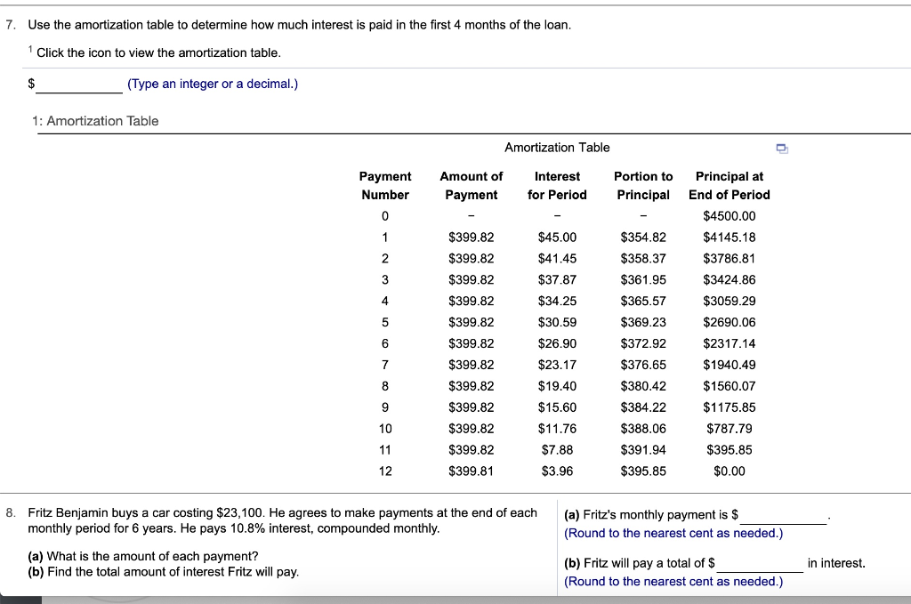 Solved 7. Use the amortization table to determine how much | Chegg.com