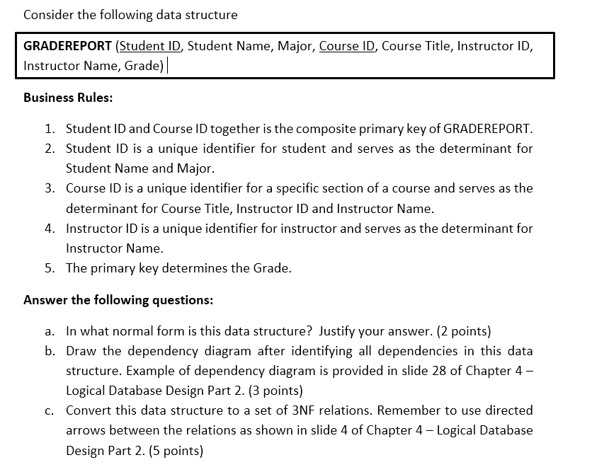 Solved Consider the following data structure GRADEREPORT | Chegg.com