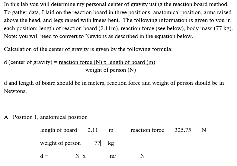 Solved In this lab you will determine my personal center of | Chegg.com