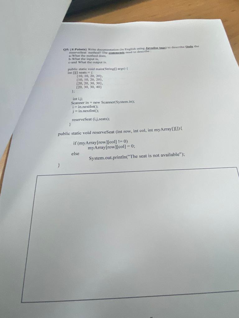 Solved Q5: (4 Points) Write documentation (in English using | Chegg.com