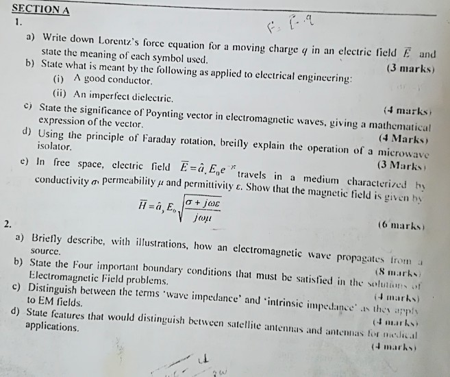 Solved SECTION A a) Write down Lorentz's force equation for | Chegg.com