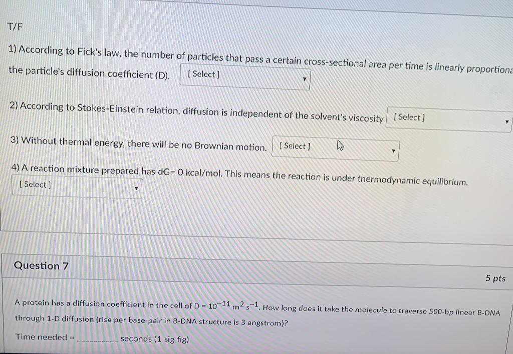 Solved T/F 1) According to Fick's law, the number of | Chegg.com