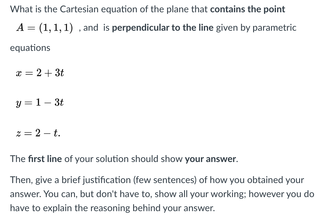 Solved What is the Cartesian equation of the plane that | Chegg.com