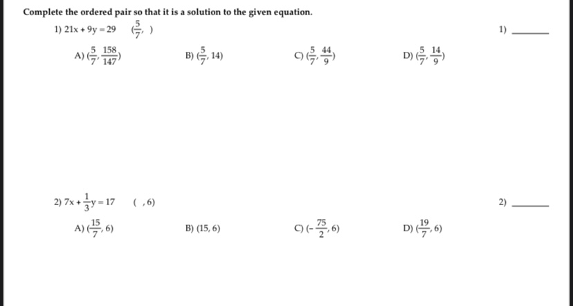Solved Complete The Ordered Pair So That It Is A Solution To 7572