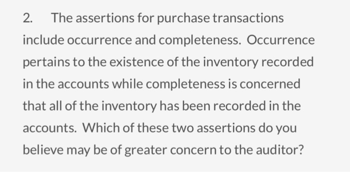 Solved The assertions for purchase transactions include | Chegg.com