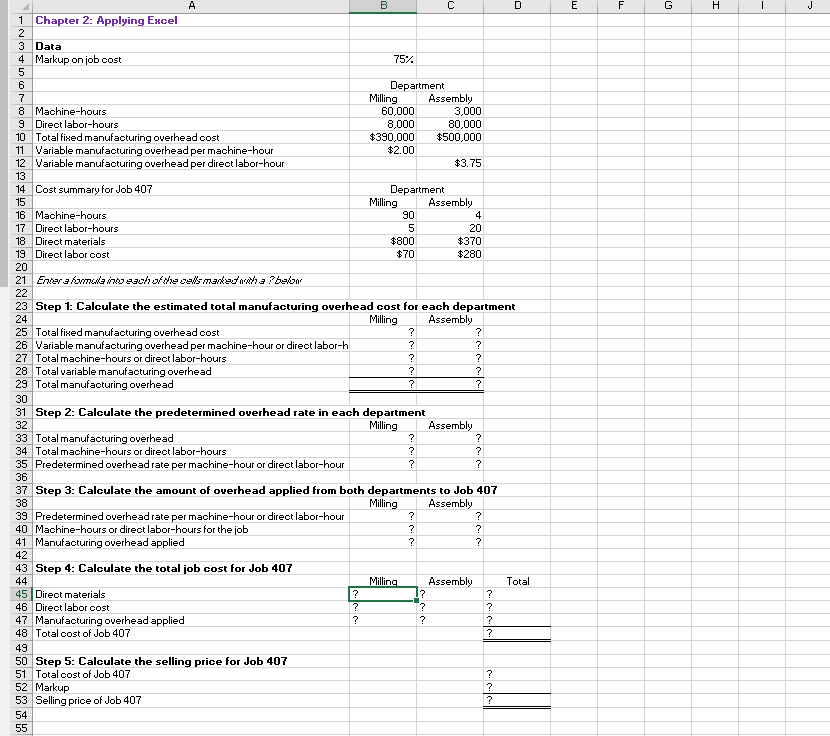 Solved 1 Chapter 2: Applying Excel 2 3 Data 4 Markup on job | Chegg.com