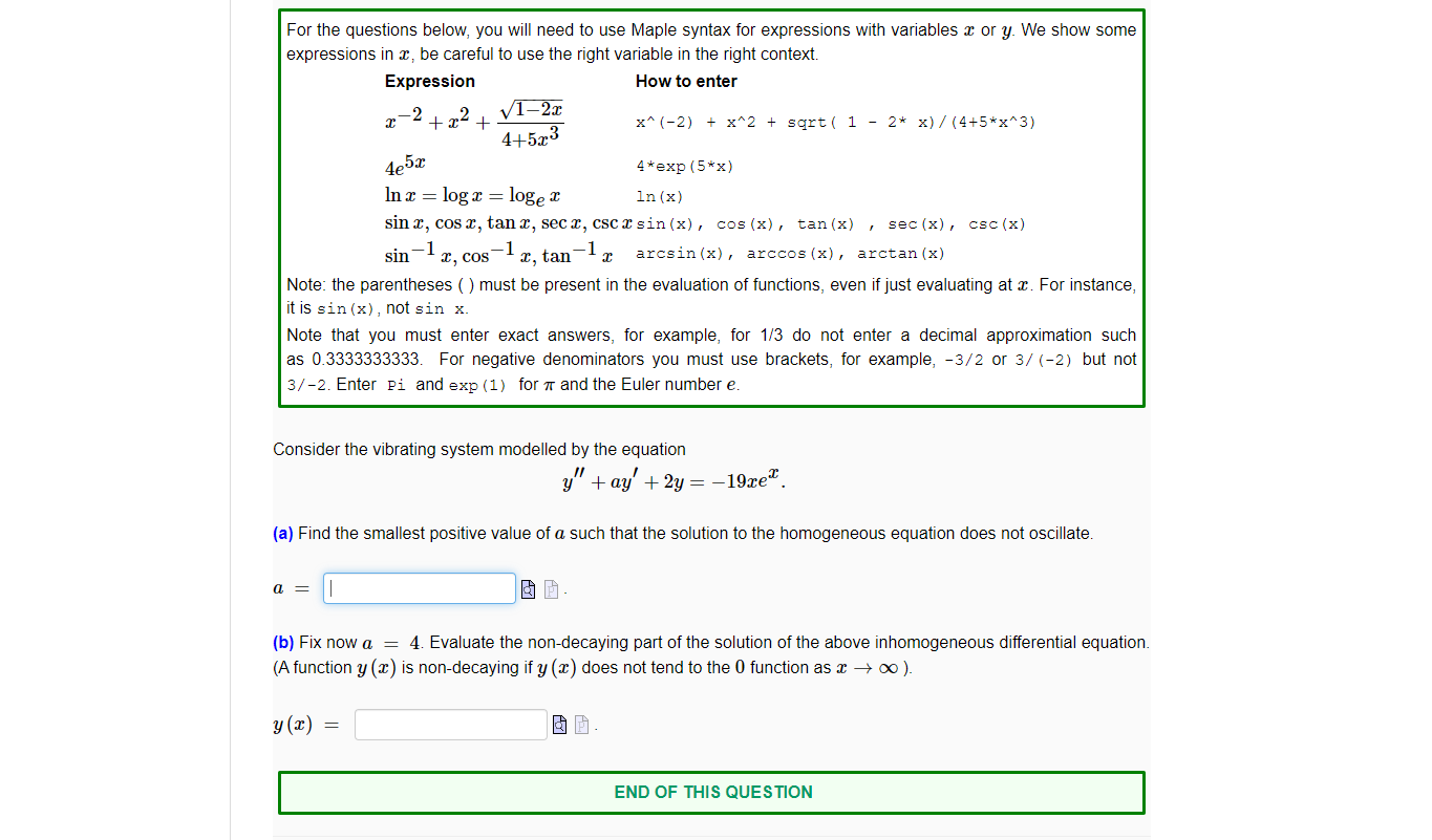 Solved For the questions below, you will need to use Maple | Chegg.com