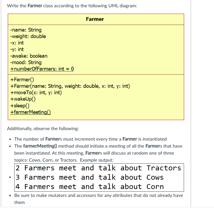 Solved Write the Farmer class according to the following UML | Chegg.com