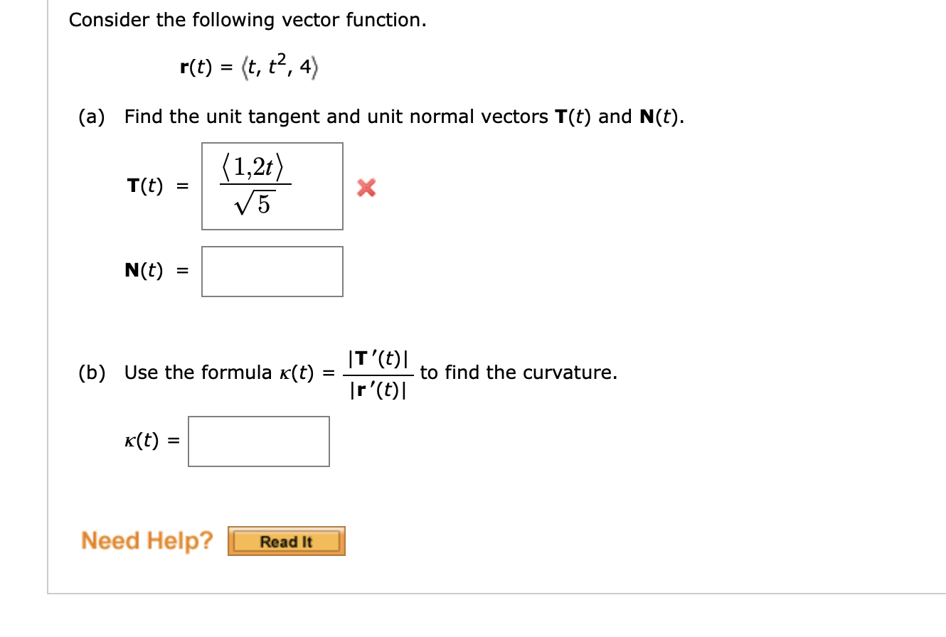 Solved Consider the following vector function. r(t) = (t, | Chegg.com