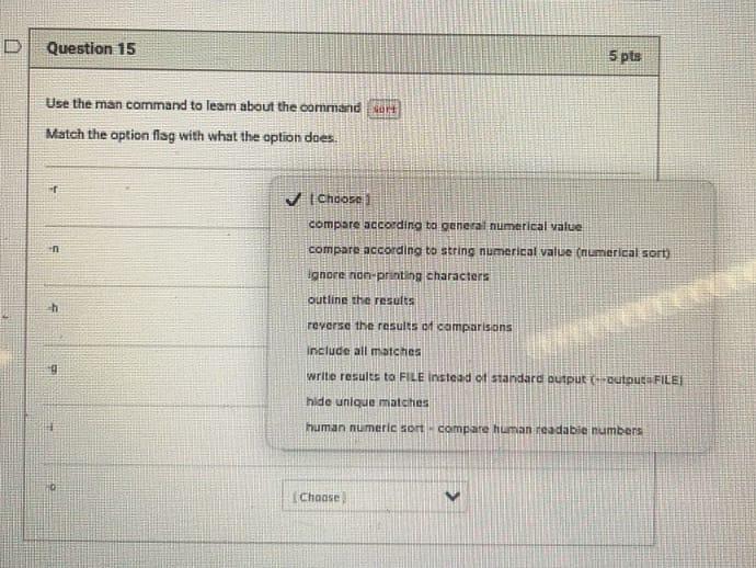 Solved Use the man command to leam about the comrnaid Match | Chegg.com
