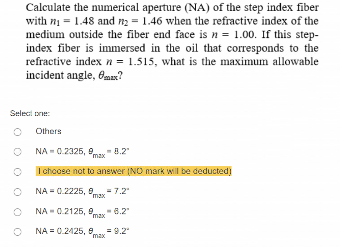 Solved Calculate the numerical aperture (NA) of the step | Chegg.com