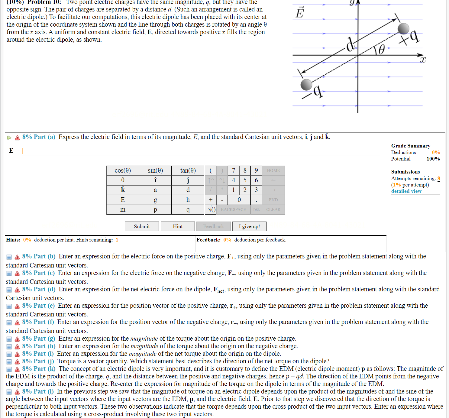 Solved (10\%) Problem 10: Two point electric charges have | Chegg.com
