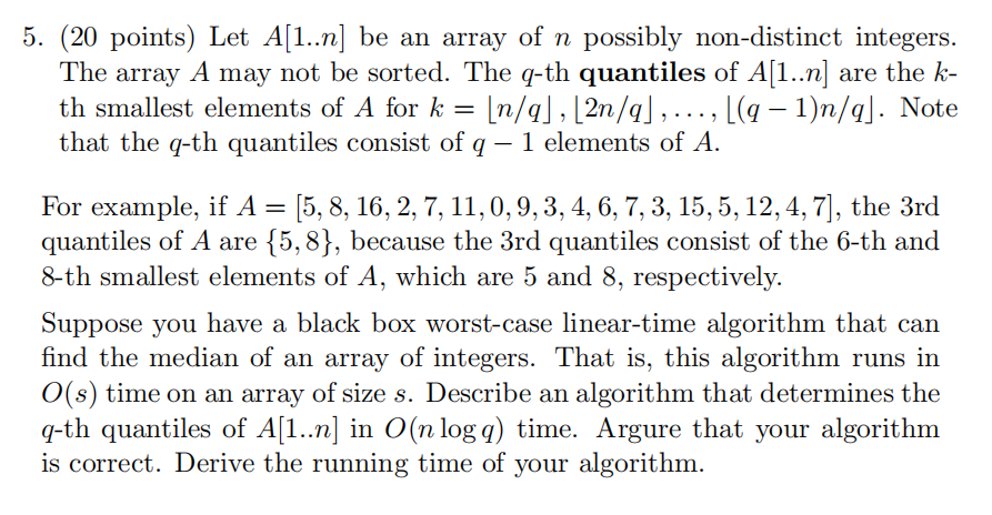 Solved (20 ﻿points) ﻿Let A[1..n] ﻿be an array of n ﻿possibly | Chegg.com