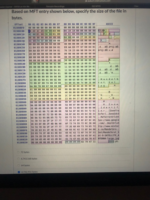 Solved 52 NTFS Based on MFT entry shown below, specify the | Chegg.com