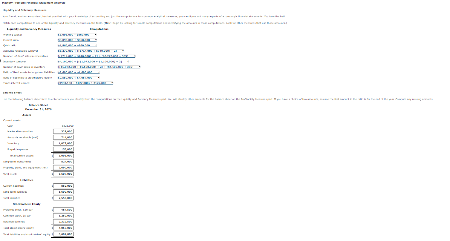 Solved Mastery Problem: Financial Statement Analysis | Chegg.com
