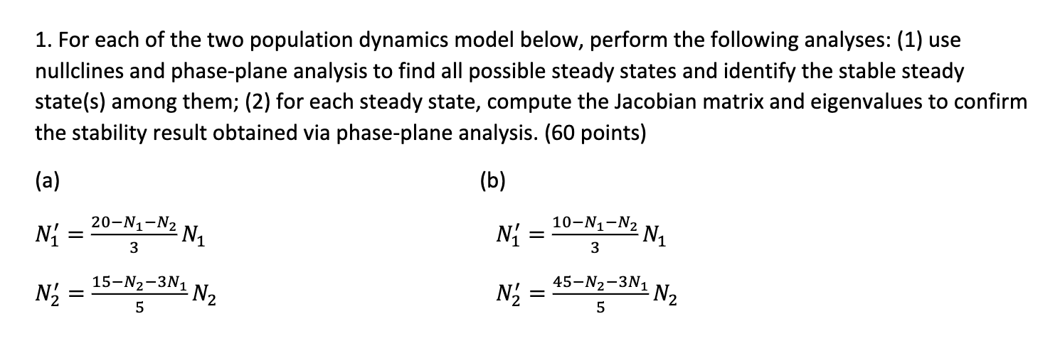 Solved 1. For each of the two population dynamics model | Chegg.com