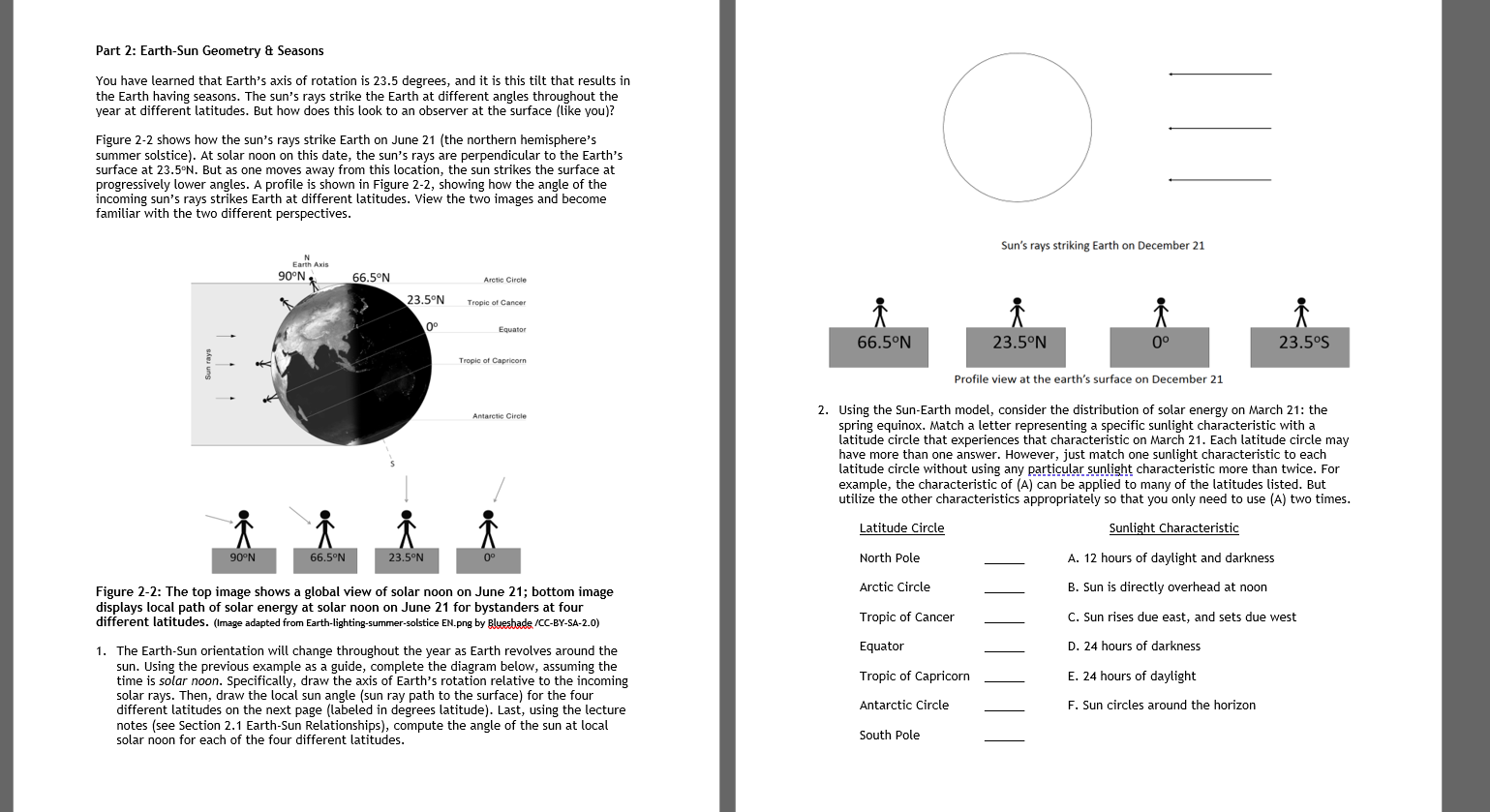 Solved Part 2: Earth-Sun Geometry & Seasons You have learned | Chegg.com
