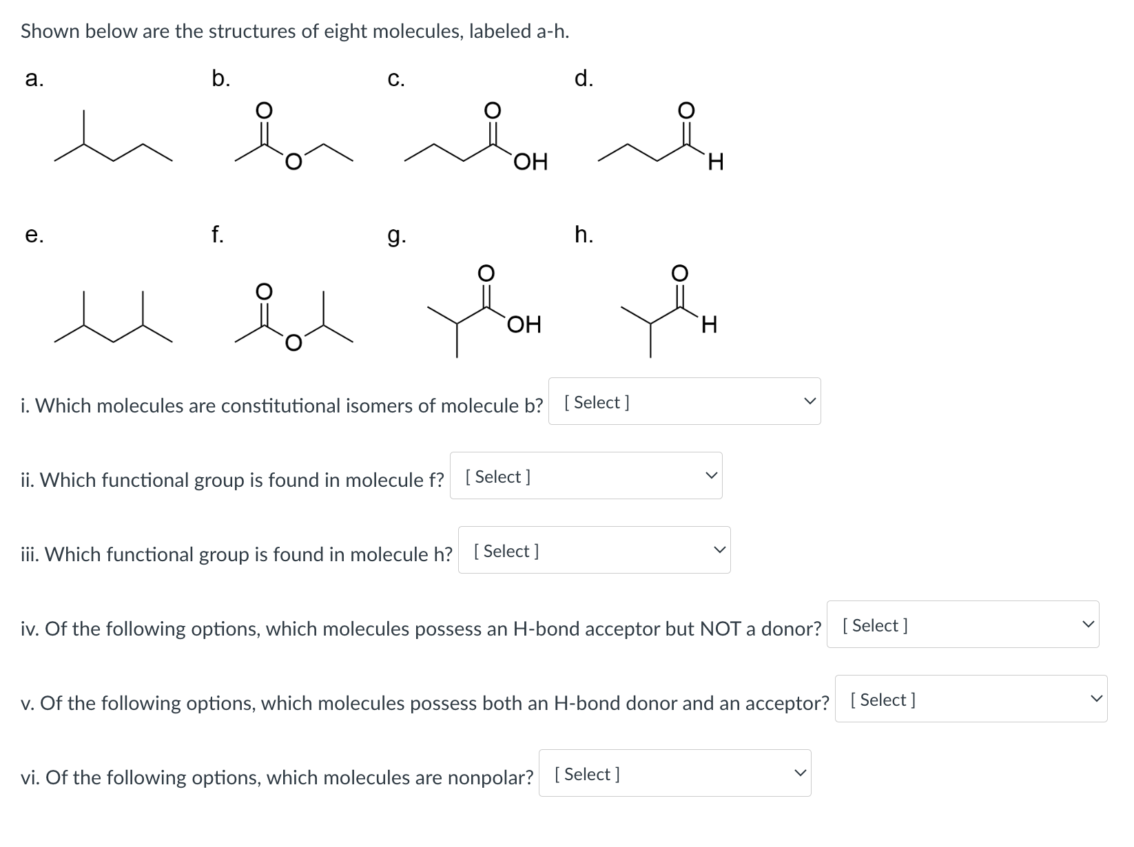 Solved Shown below are the structures of eight molecules, | Chegg.com