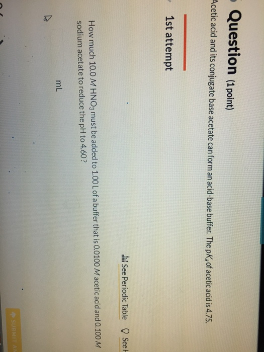 Solved Question (1 point) Acetic acid and its conjugate base | Chegg.com