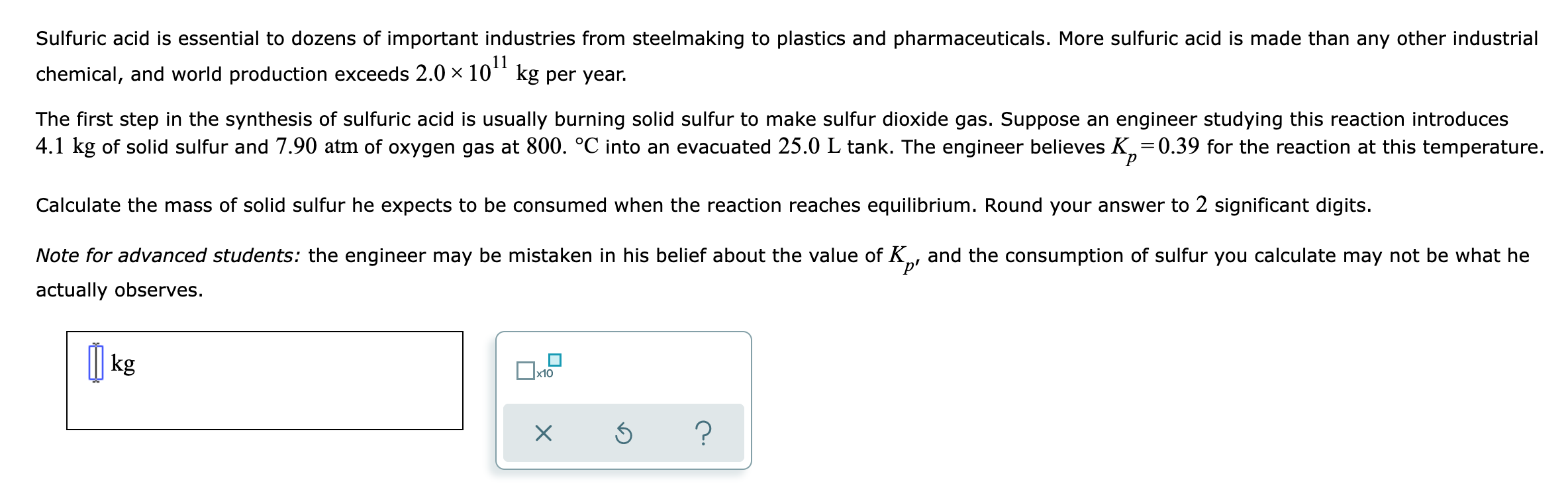Solved Sulfuric acid is essential to dozens of important | Chegg.com