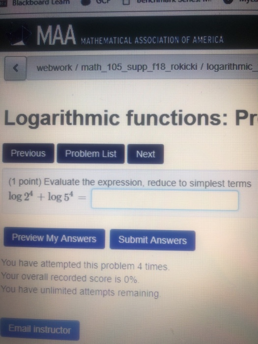 Solved MAA MATHEMATICAL ASSOCIATION OF AMERICA く | webwork / | Chegg.com