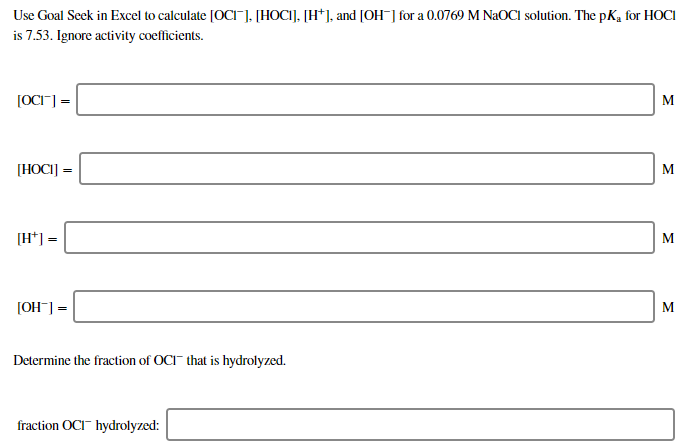 Solved Use Goal Seek in Excel to calculate [OCT), [HOCI], | Chegg.com