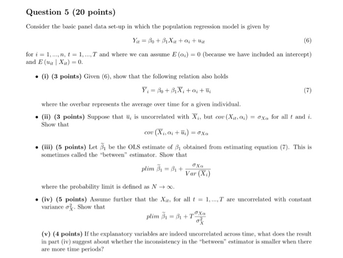 Consider the basic panel data set-up in which the | Chegg.com