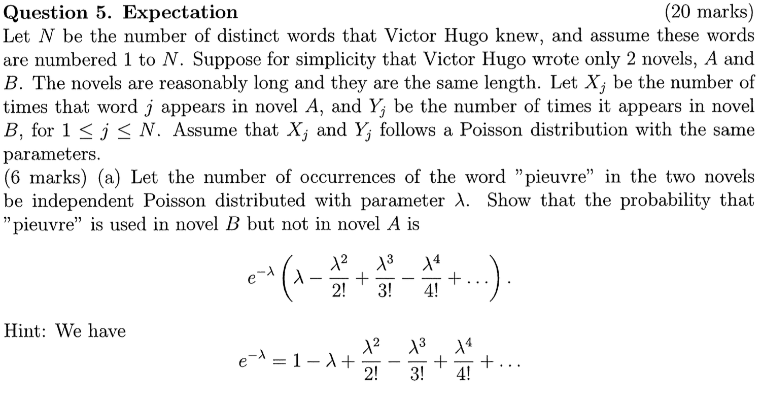 Question 5. Expectation (20 marks) Let N be the | Chegg.com